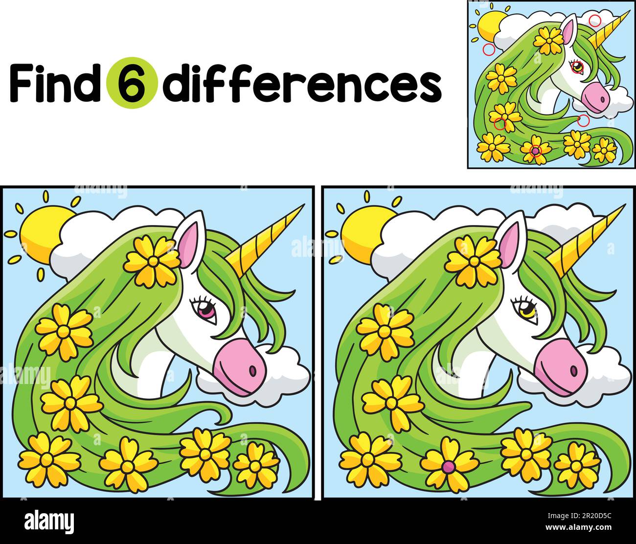 Unicorn Flower Find The Differences Stock Vector Image & Art - Alamy