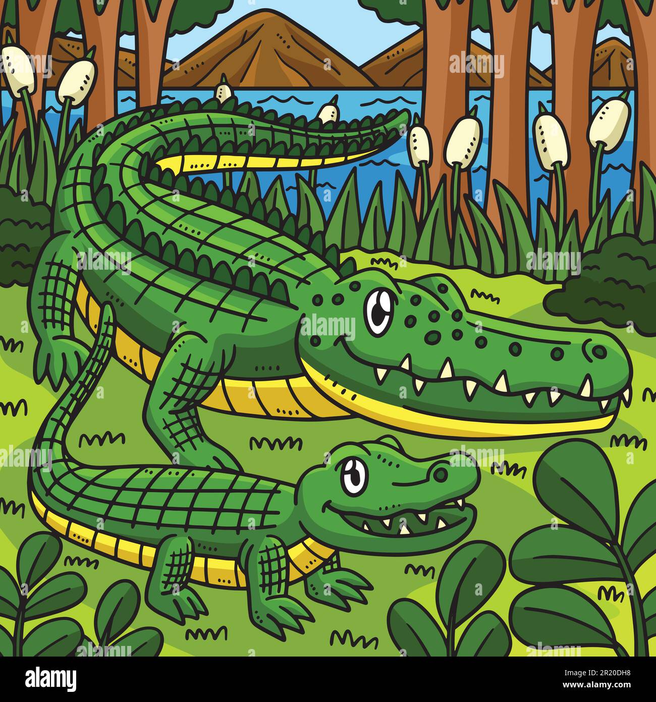 Mother Crocodile and Hatchling Colored Cartoon Stock Vector Image & Art ...