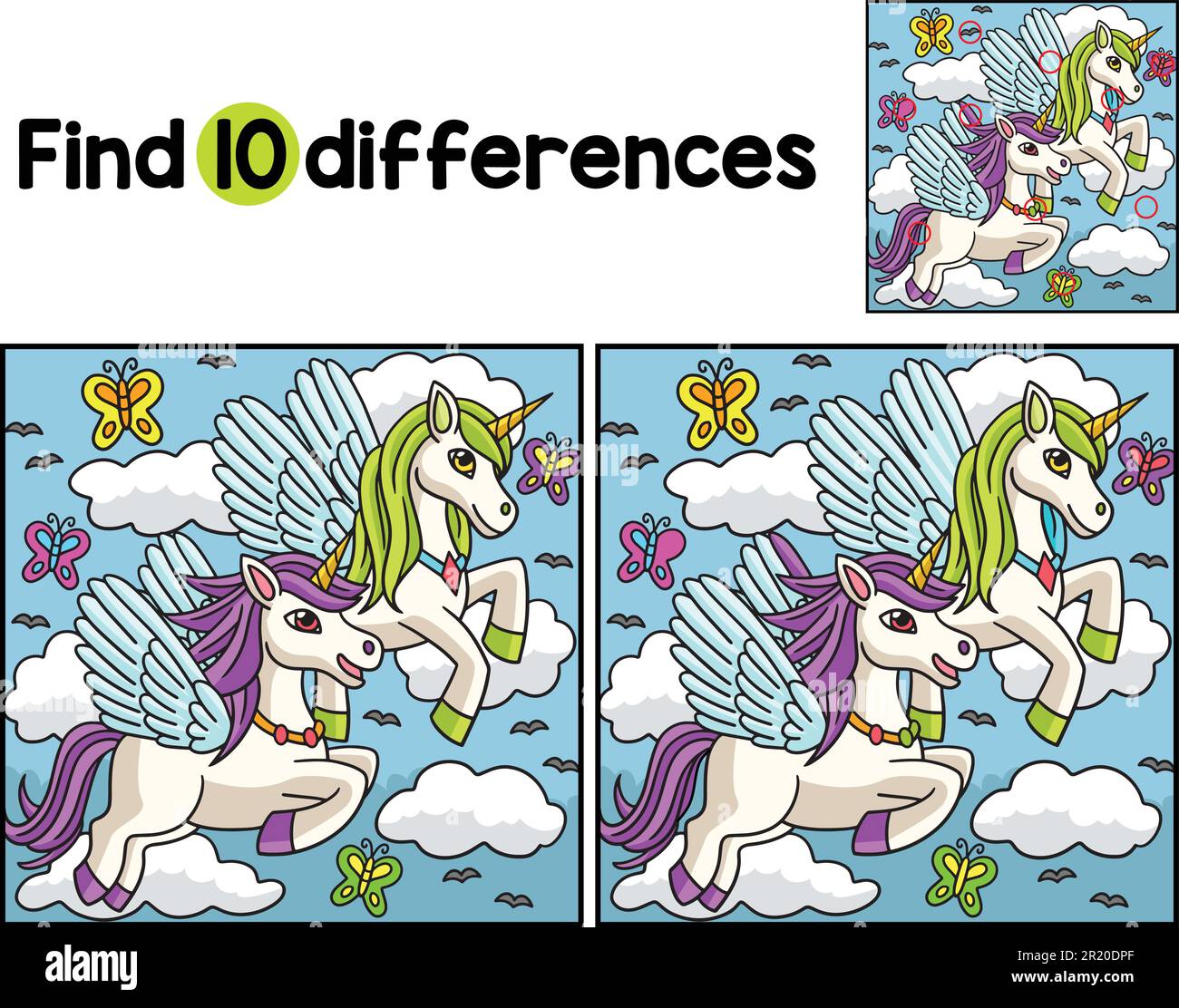 Flying Unicorn Find The Differences Stock Vector Image & Art - Alamy