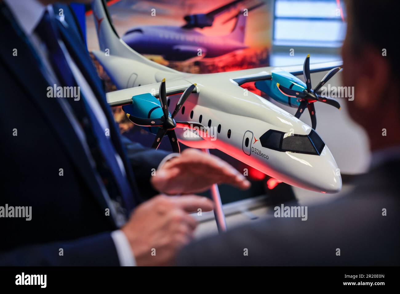 16 May 2023, Saxony, Schkeuditz: The model of a D328 Eco, taken after ...