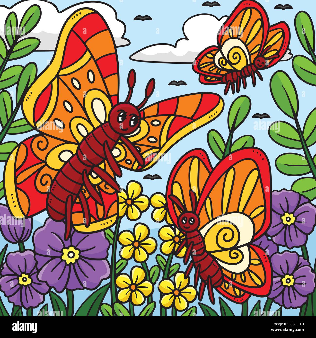 Mother Butterfly Baby Butterfly Colored Cartoon Stock Vector Image ...