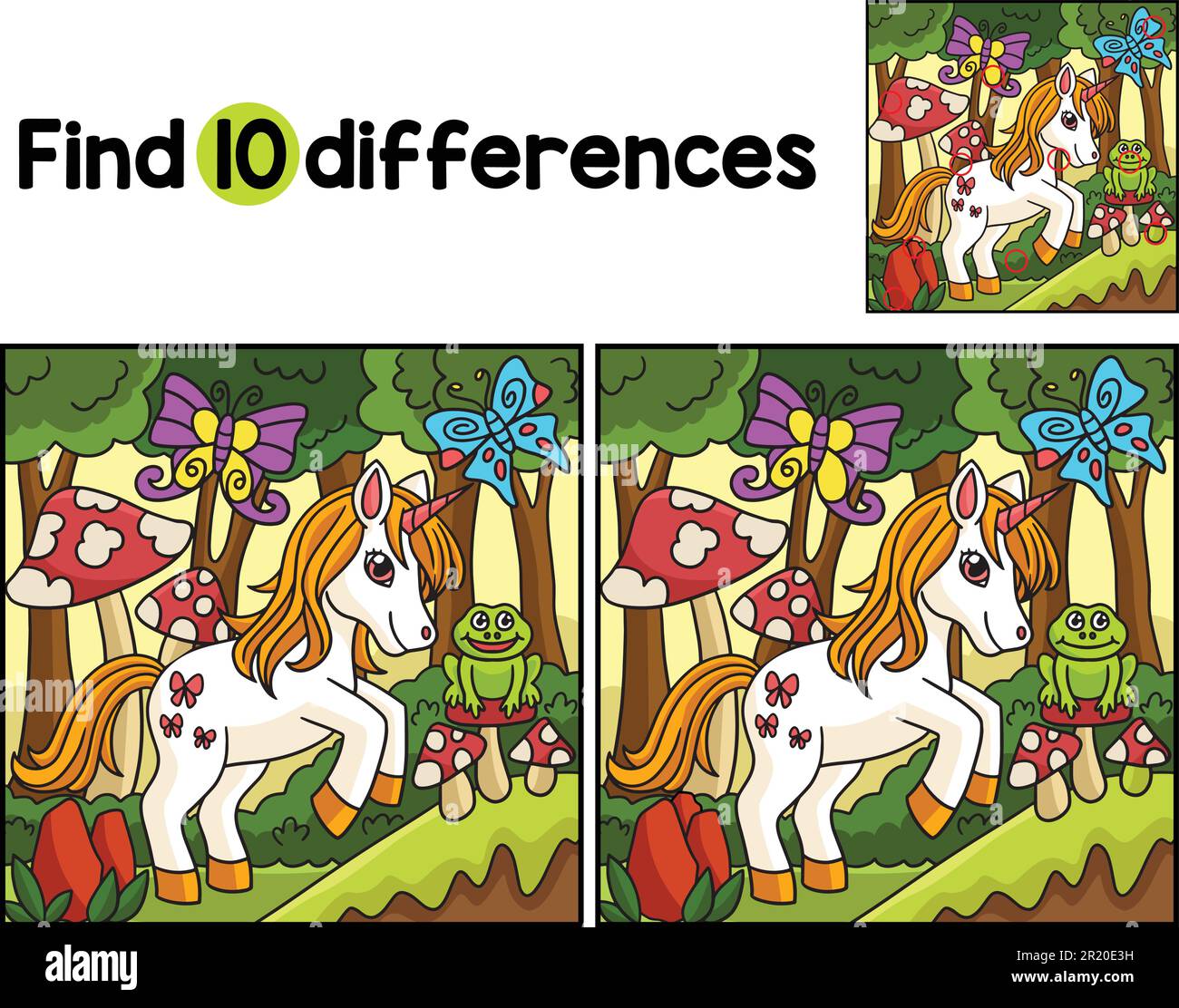 Fairy Unicorn in a Forest Find The Differences Stock Vector Image & Art ...