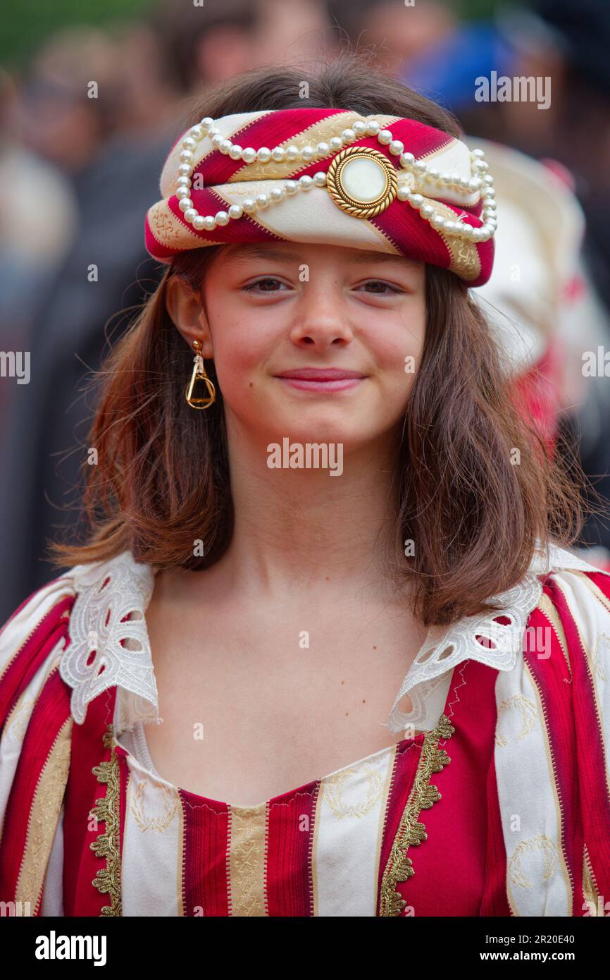LYON, FRANCE, May 13, 2023 : Portrait during the Renaissance Festival ...