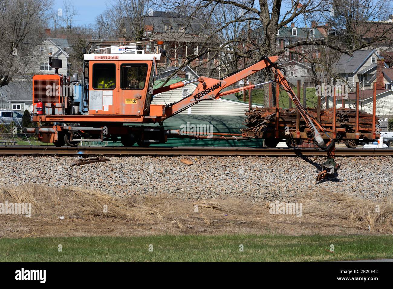 Norfolk Southern Railway workers make improvements to railroad tracks ...