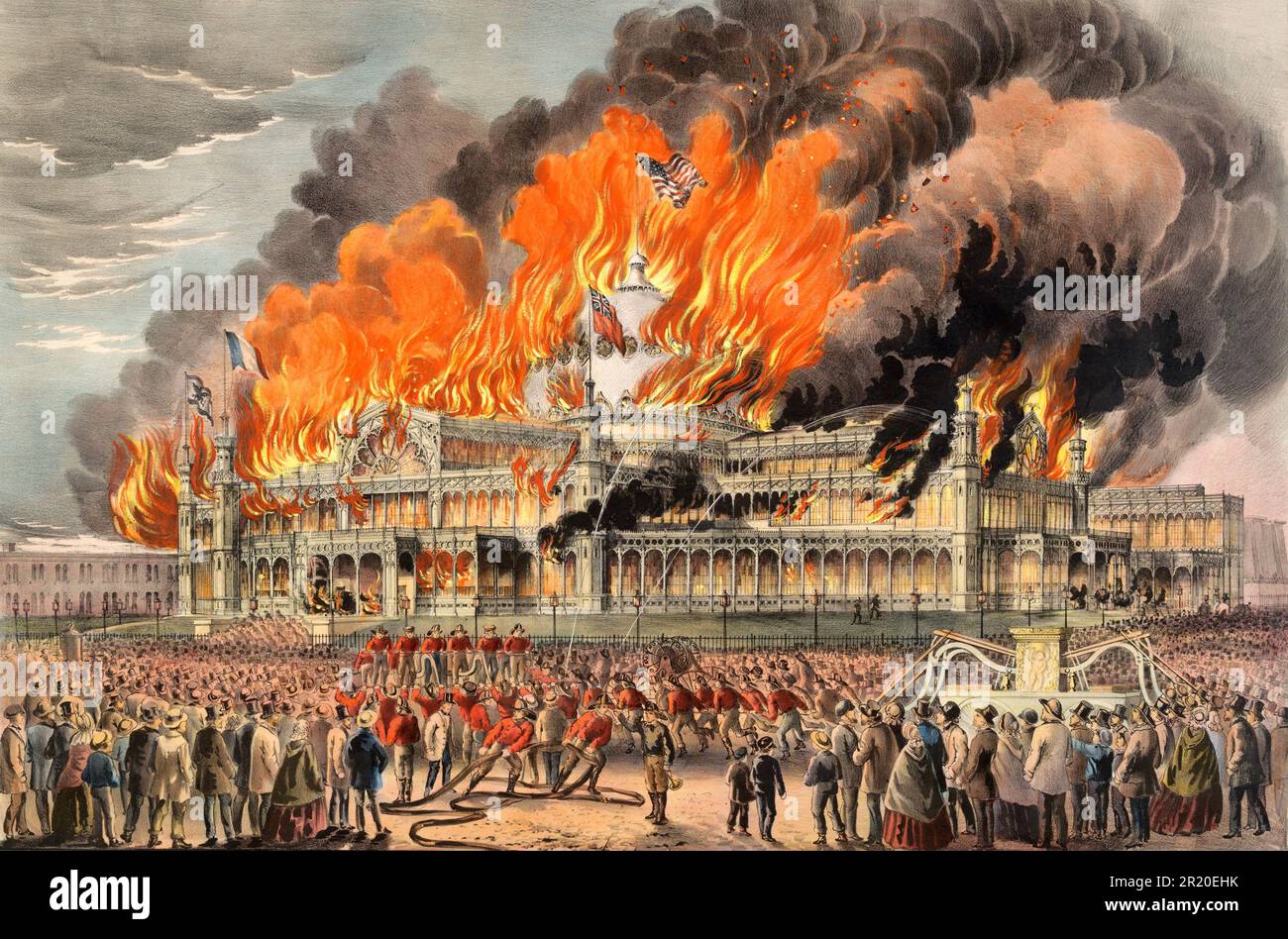 Burning of the New York Crystal Palace, Great Fire on 5 October 1858 ...
