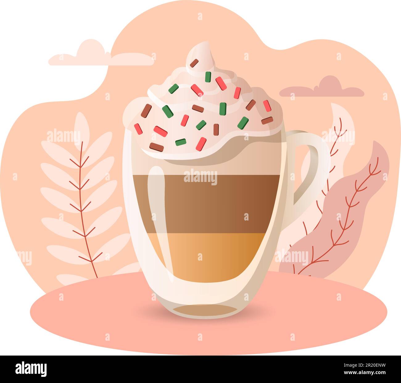 Dessert Coffee illustration. Glass, cup, foam, layers. Editable vector ...