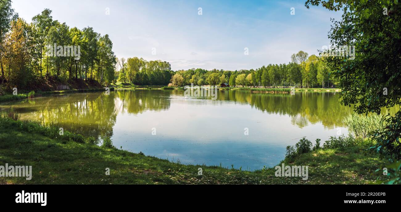 Small lake located in park in Siemianowice Slaskie, Silesia, Poland ...