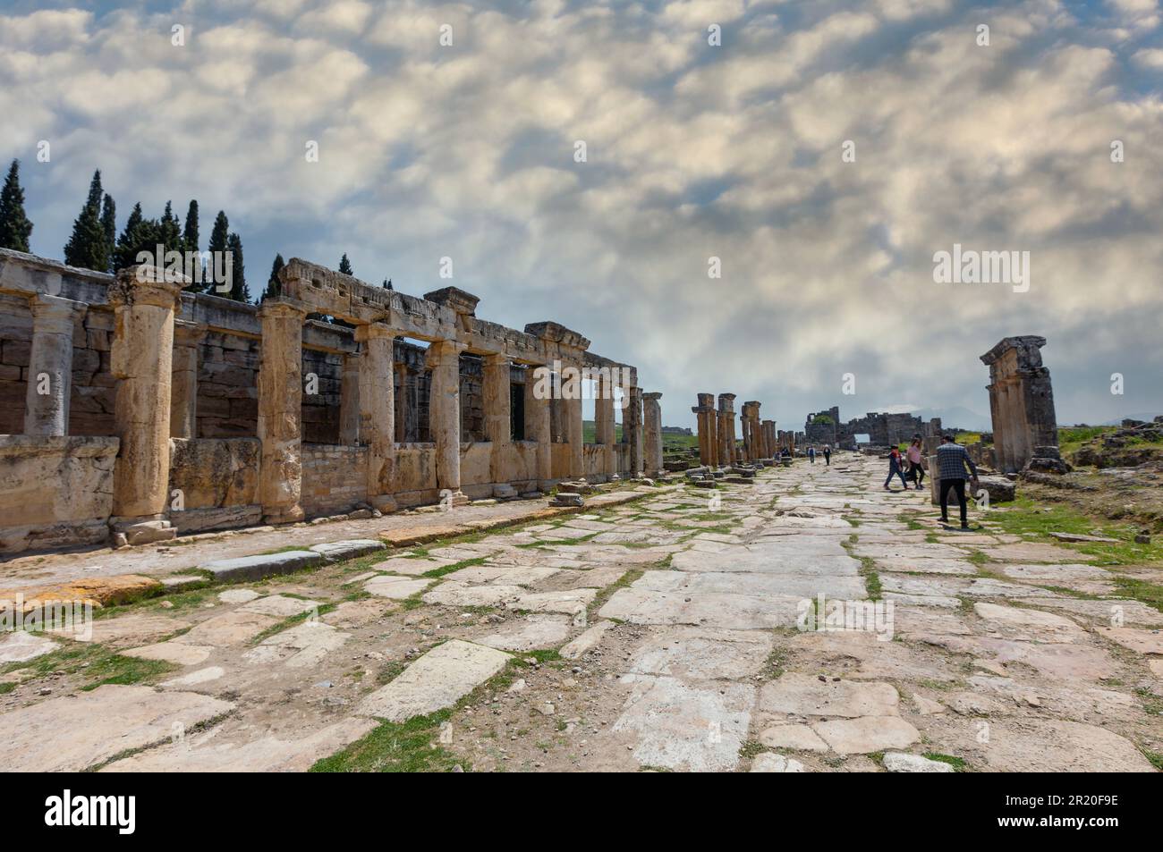 colonnade on the main street of ancient ruined city Hierapolis in ...