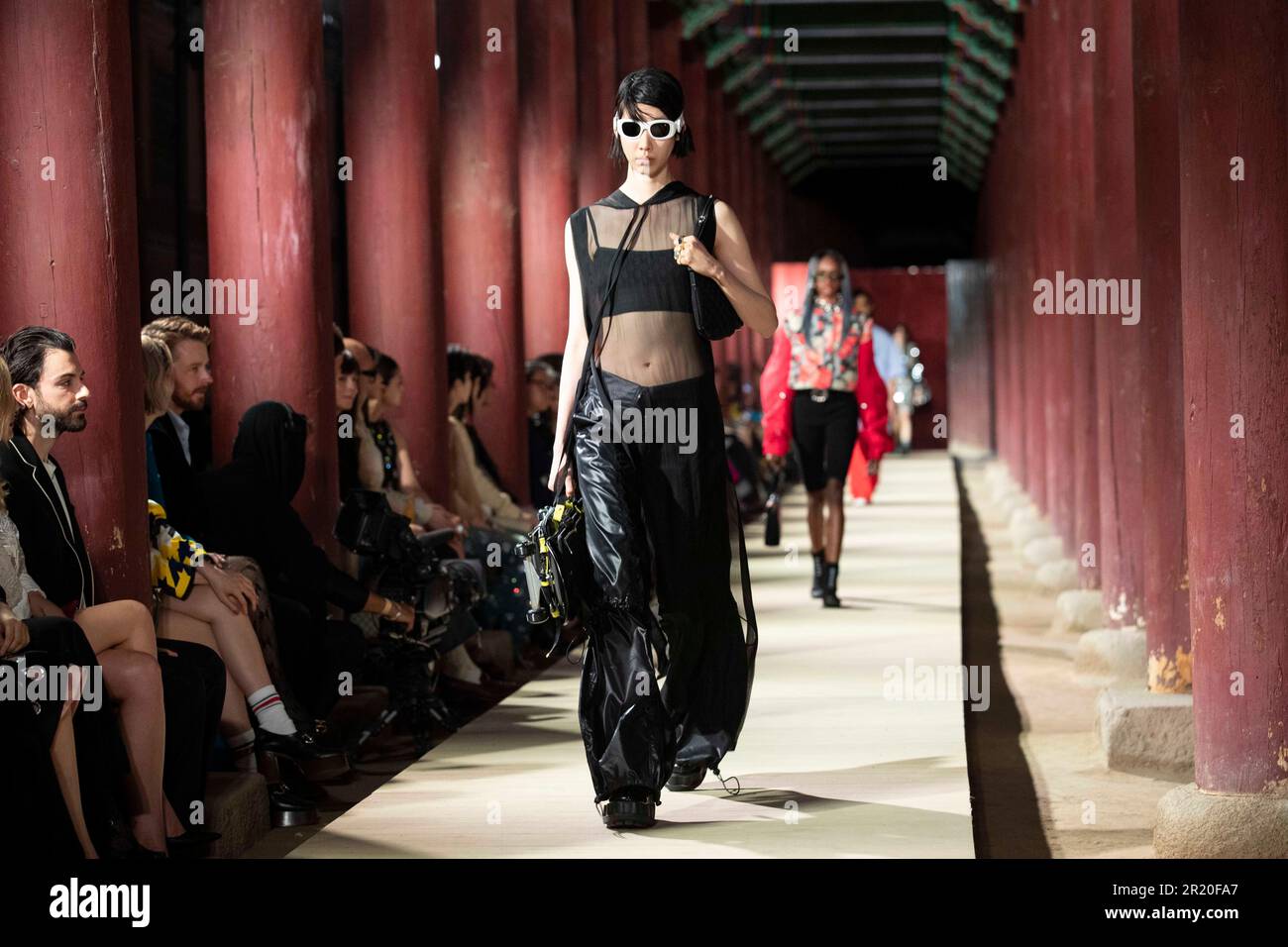 Models present a creation by Italian brand Gucci during the Gucci 2024 ...