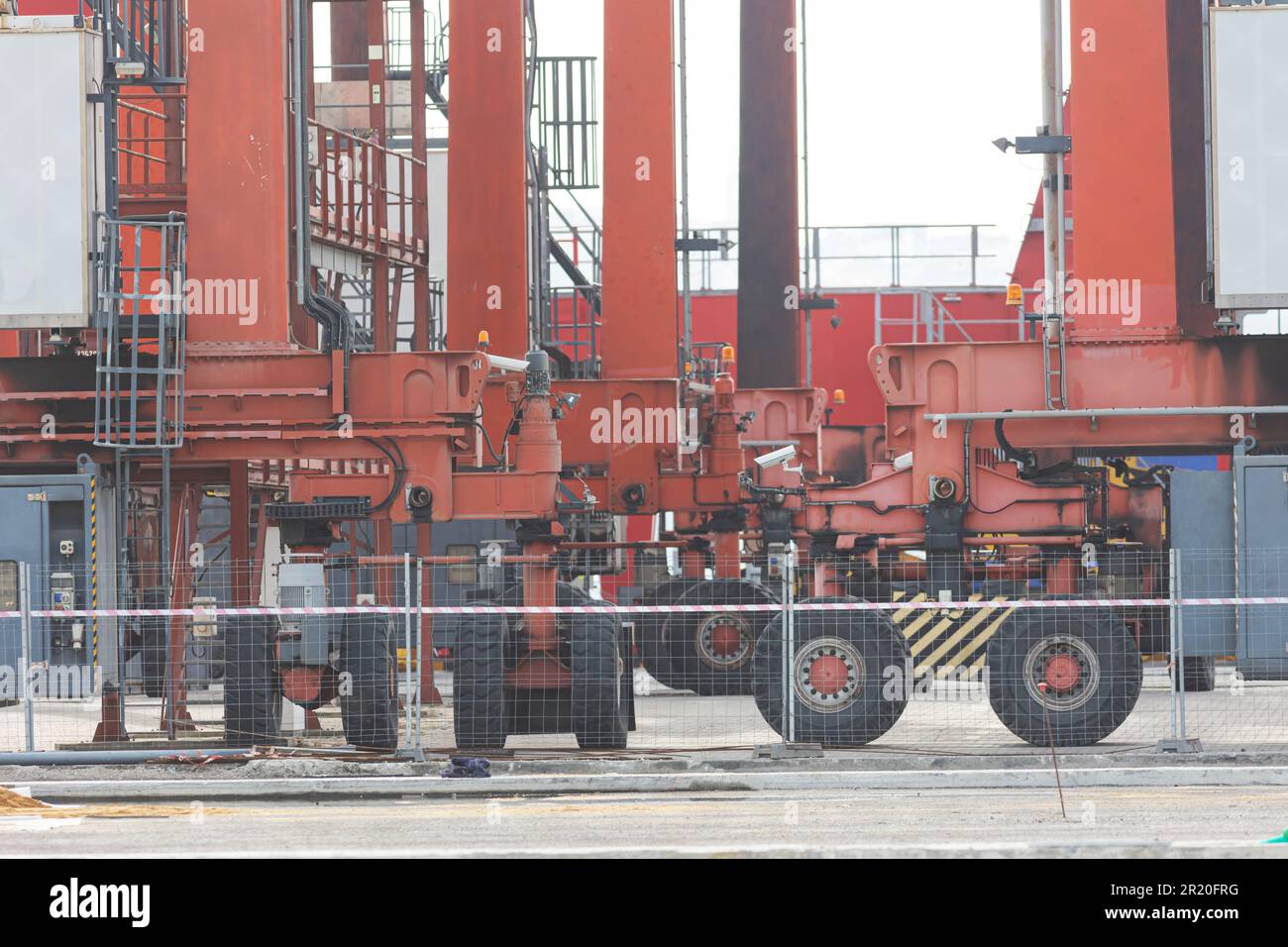 Red tractors on the construction site Stock Photo - Alamy