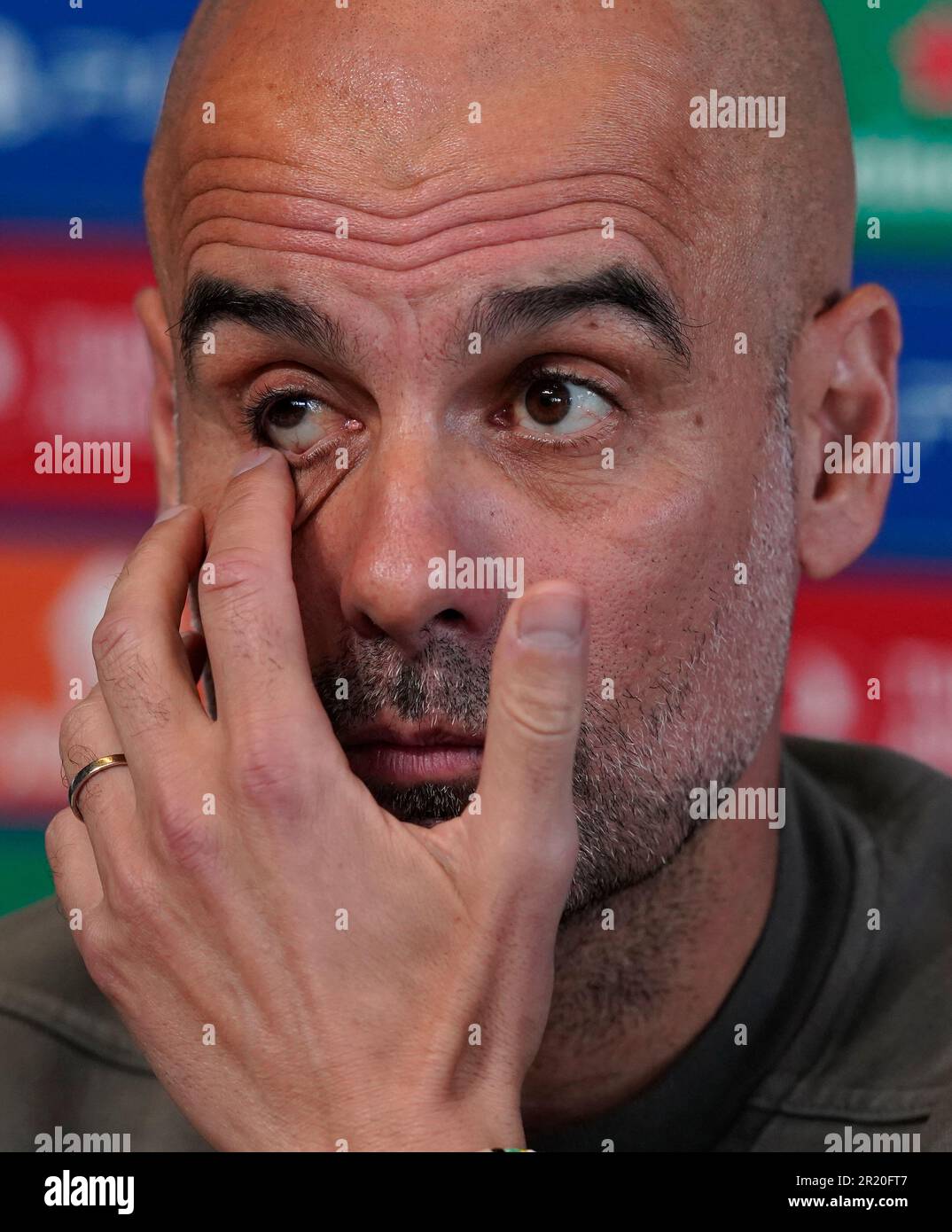 Josep Guardiola manager of Manchester City speaks during a press ...