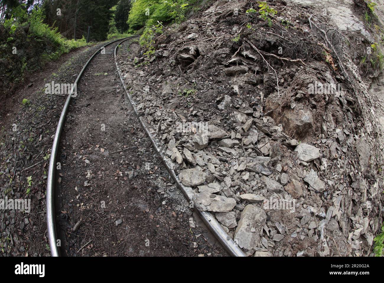Wernigerode, Germany. 16th May, 2023. Masses of debris lie on the rail ...