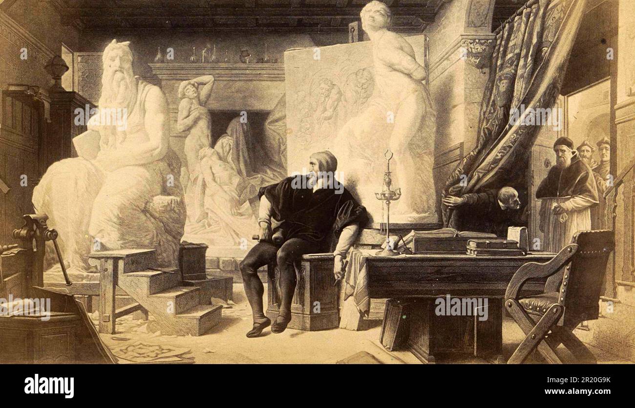 Photo reproduction (presumably) of a drawing showing Michelangelo's ...