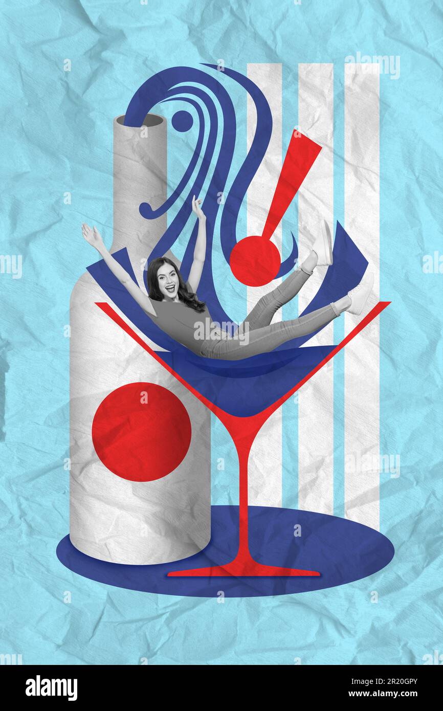 Magazine drawing template collage of funny happy lady have party enjoy ...