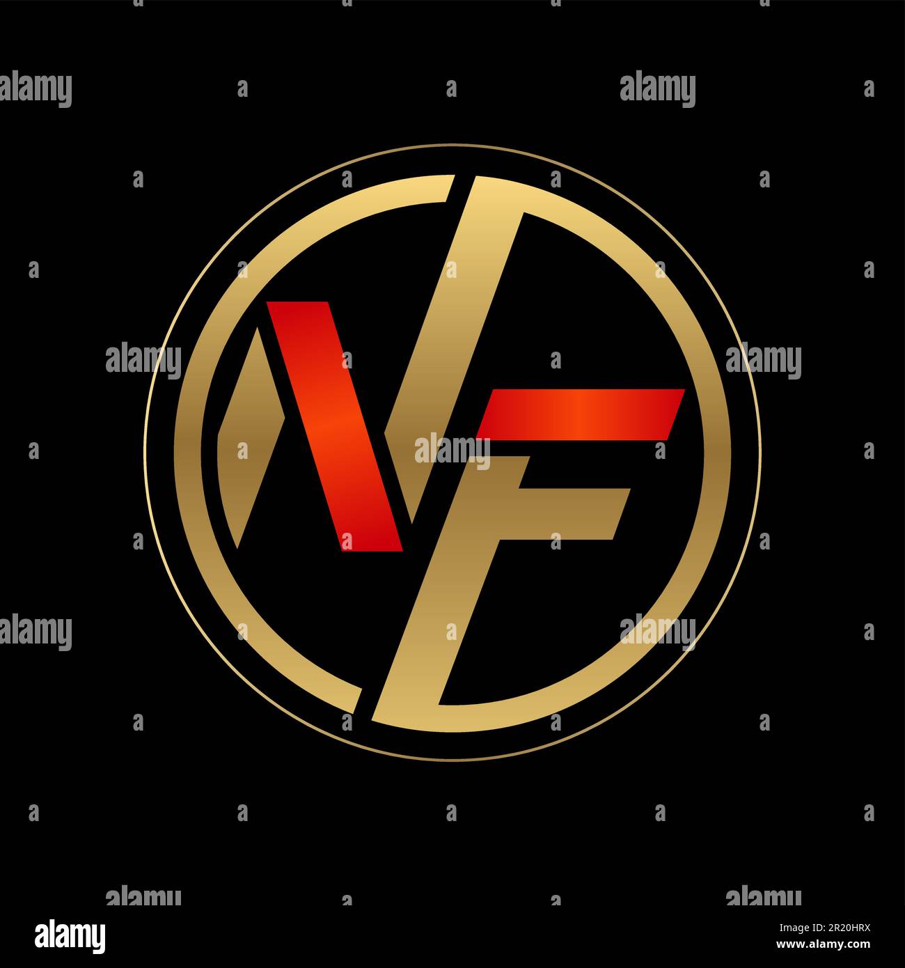 Initial Letter NF in circle. Logo Emblem Monogram NF. Golden Round on ...