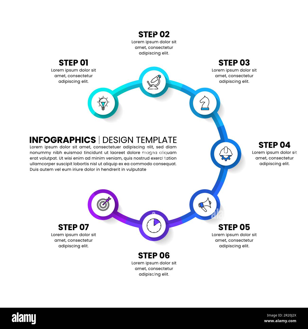 Infographic template with icons and 7 options or steps. Circle. Can be used for workflow layout ...