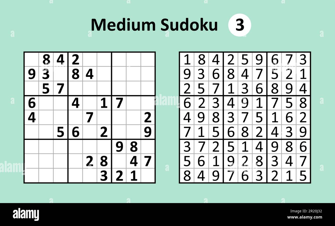 Sudoku game with answers. Medium complexity. Simple vector design set Sudoku Stock Vector Image ...