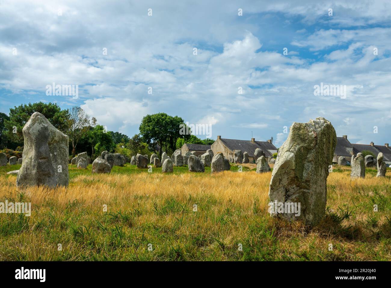 Standing stones (or menhirs) in the Menec alignment in Carnac, Morbihan ...