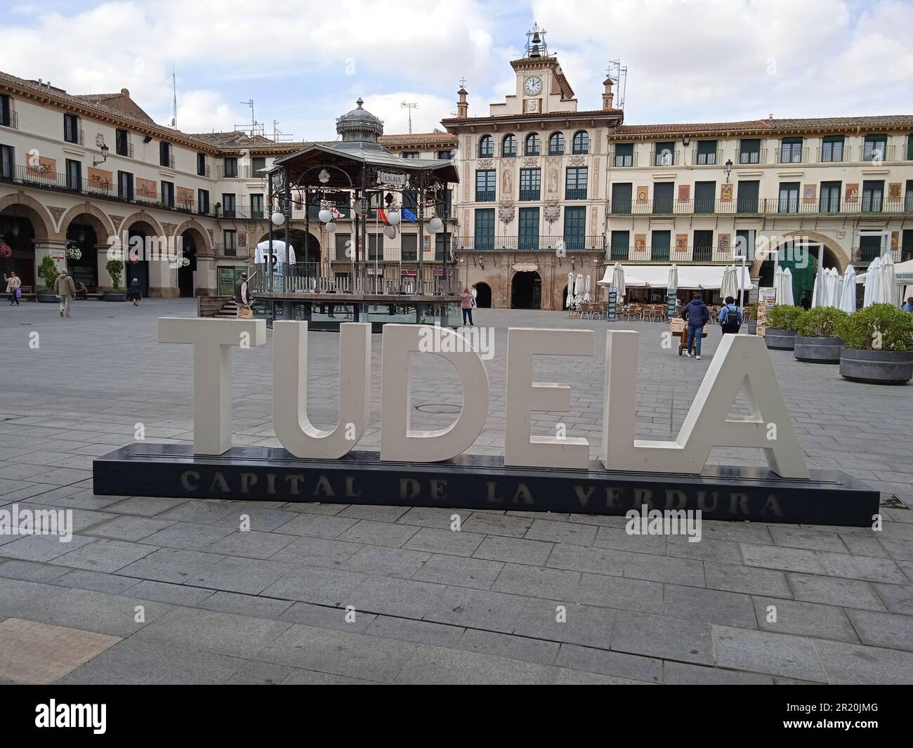 Square. Plaza de Tudela, capital of vegetables. Square surrounded by ...