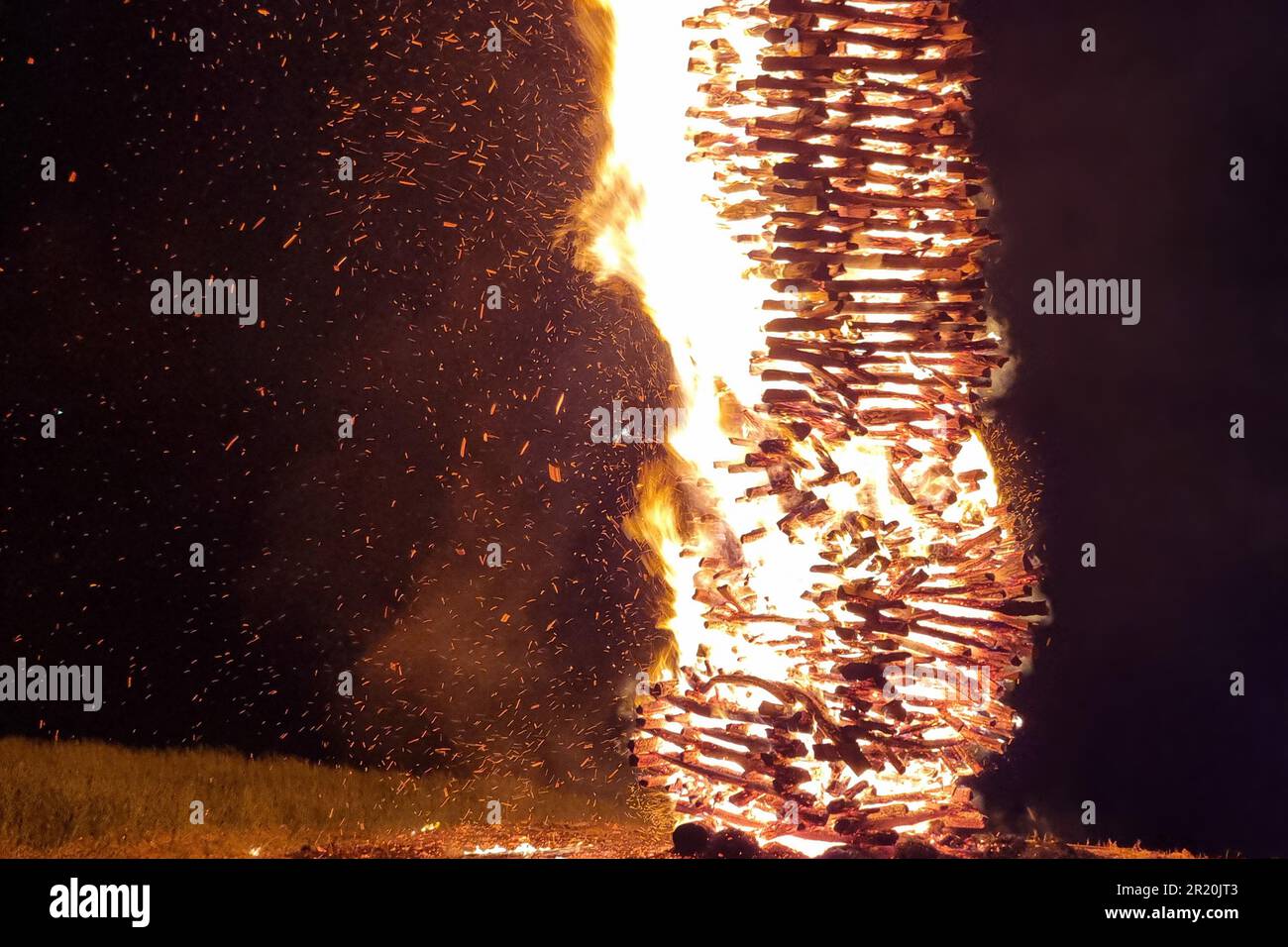 Large bonfire burning evening view, locat Easter tradition in Croatia ...