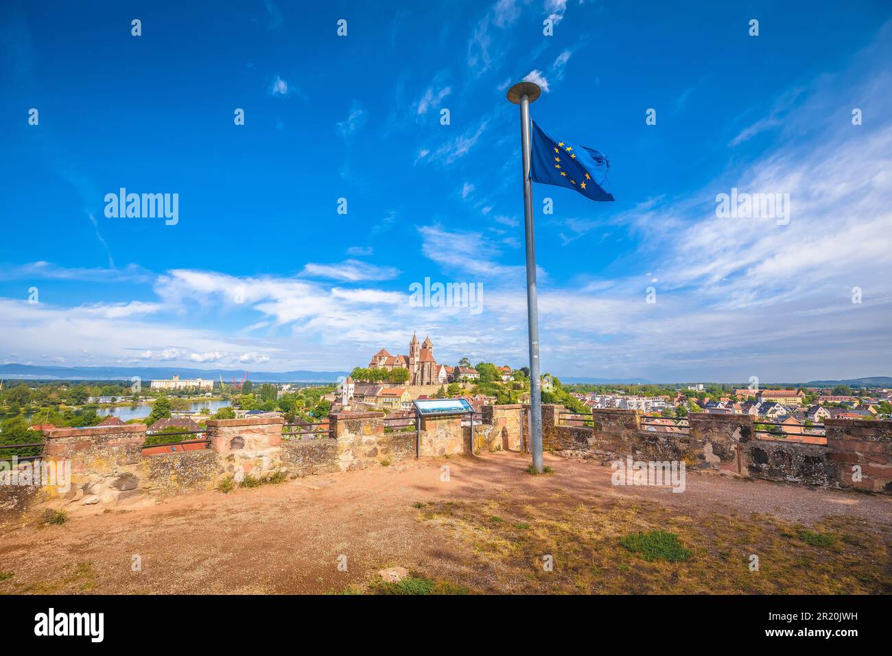 Historic town of Breisach cathedral and rooftops view from the hill ...