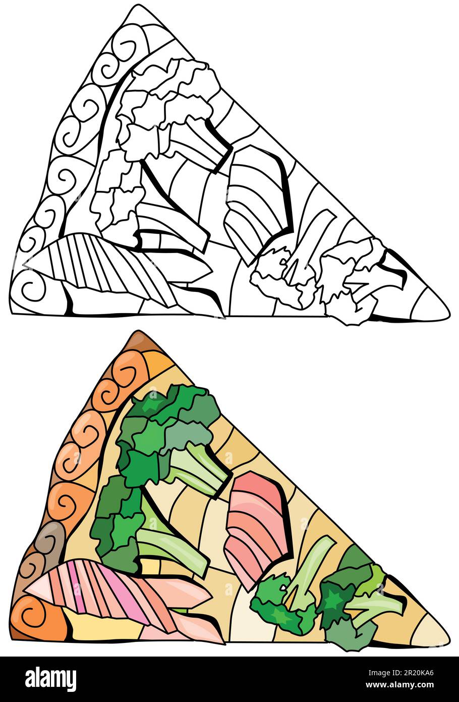 Pizza slice in decorative style on white background for coloring ...