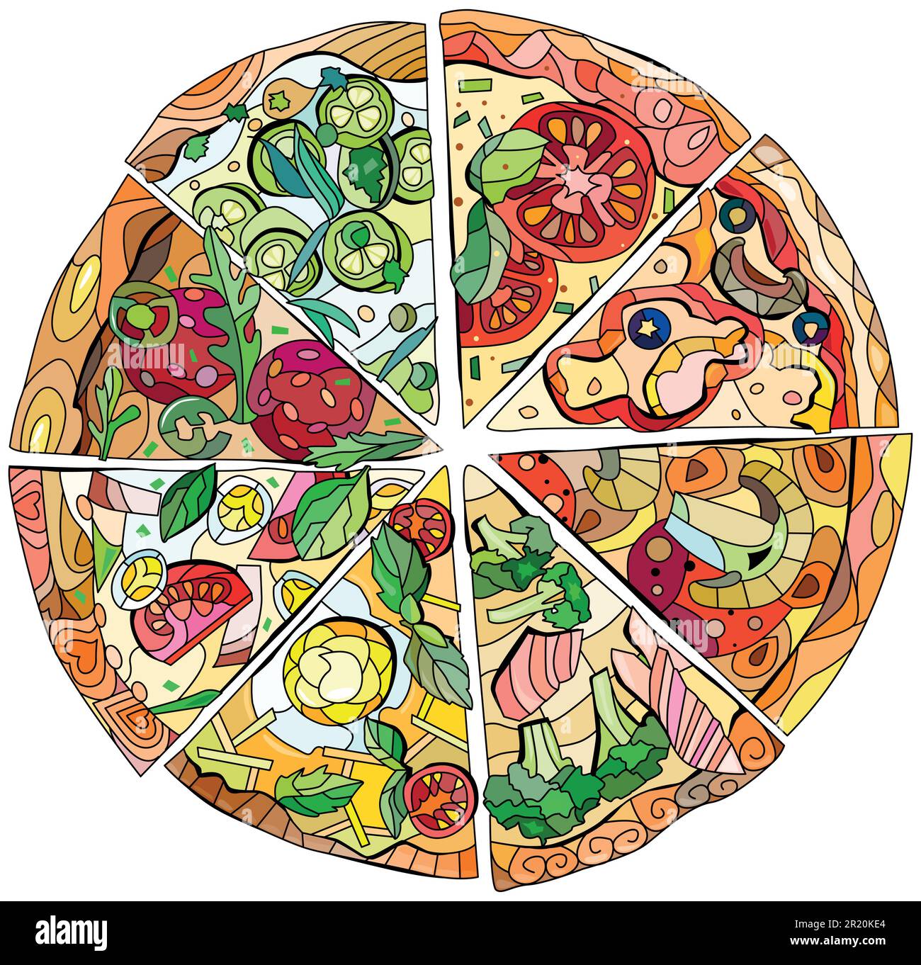 Pizza slices in decorative style on white background. Isolated vector ...