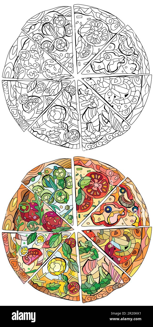 Pizza slices in decorative style on white background. Isolated vector ...