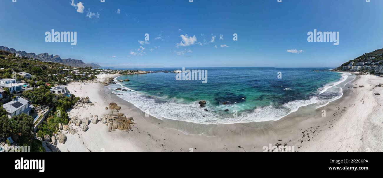 Drone view at the beach of Clifton near Cape Town on South Africa Stock ...