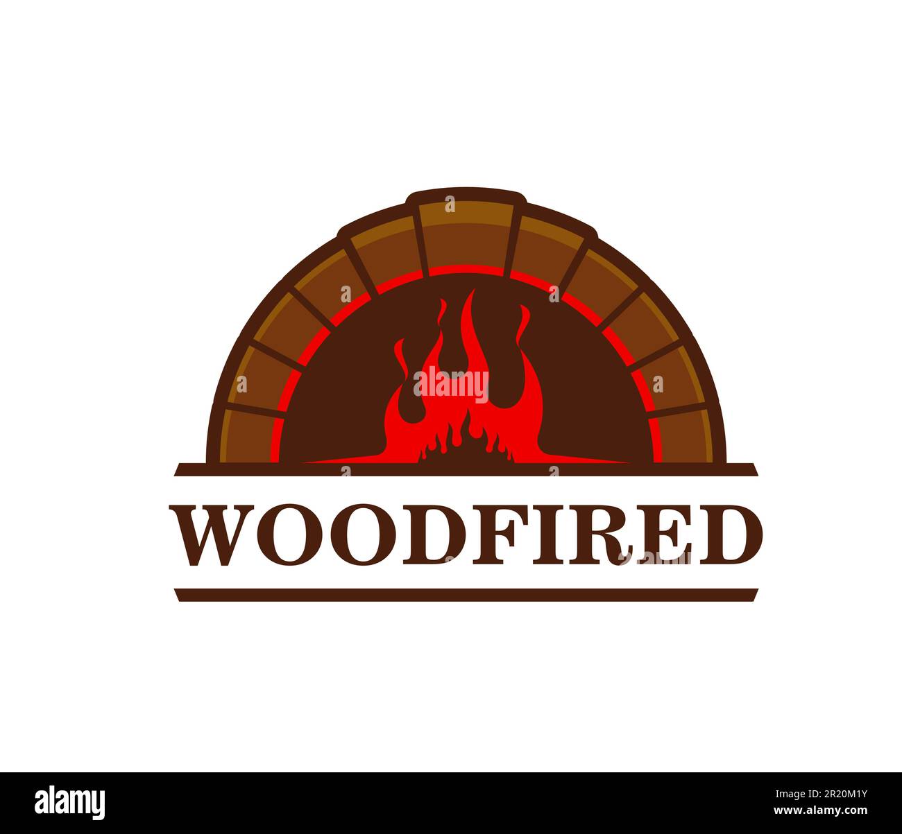 Firewood in brick fireplace, fire oven and wood stone hearth, vector ...