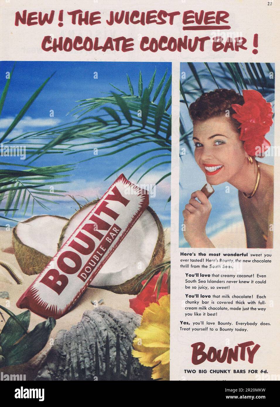 Bounty Chocolate Bar Advertisement c1950s. Photo by Hector Archive ...