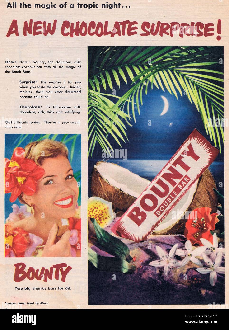 Bounty Chocolate bar Ad c1960 Photograph by Hector Archive Stock Photo ...