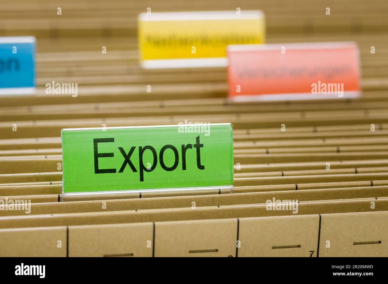 Hanging file folder labeled with Export Stock Photo - Alamy