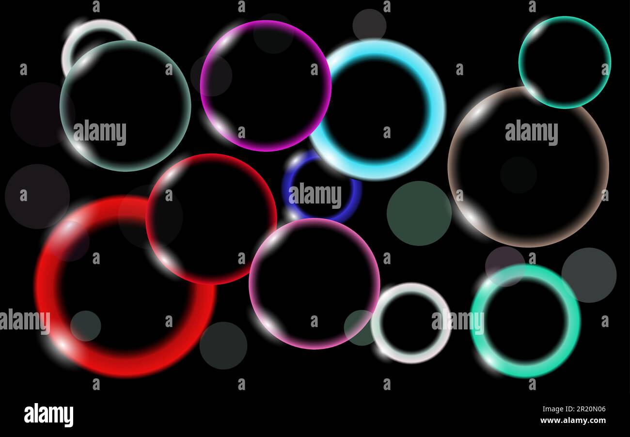 Abstract, multicolored, neon, shiny, bright, motley glowing circles ...