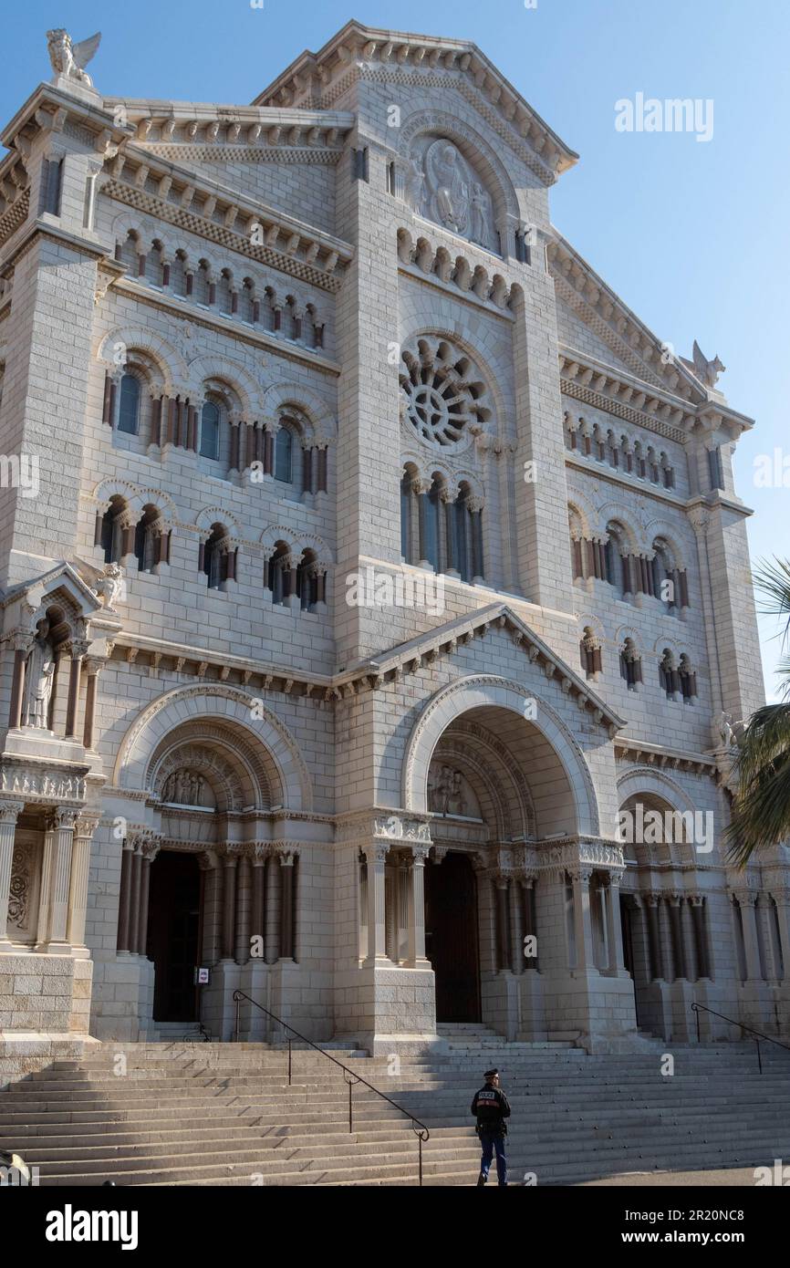 Monaco-Ville, Monaco, April 20th 2023- A view of the Cathedral of Our ...