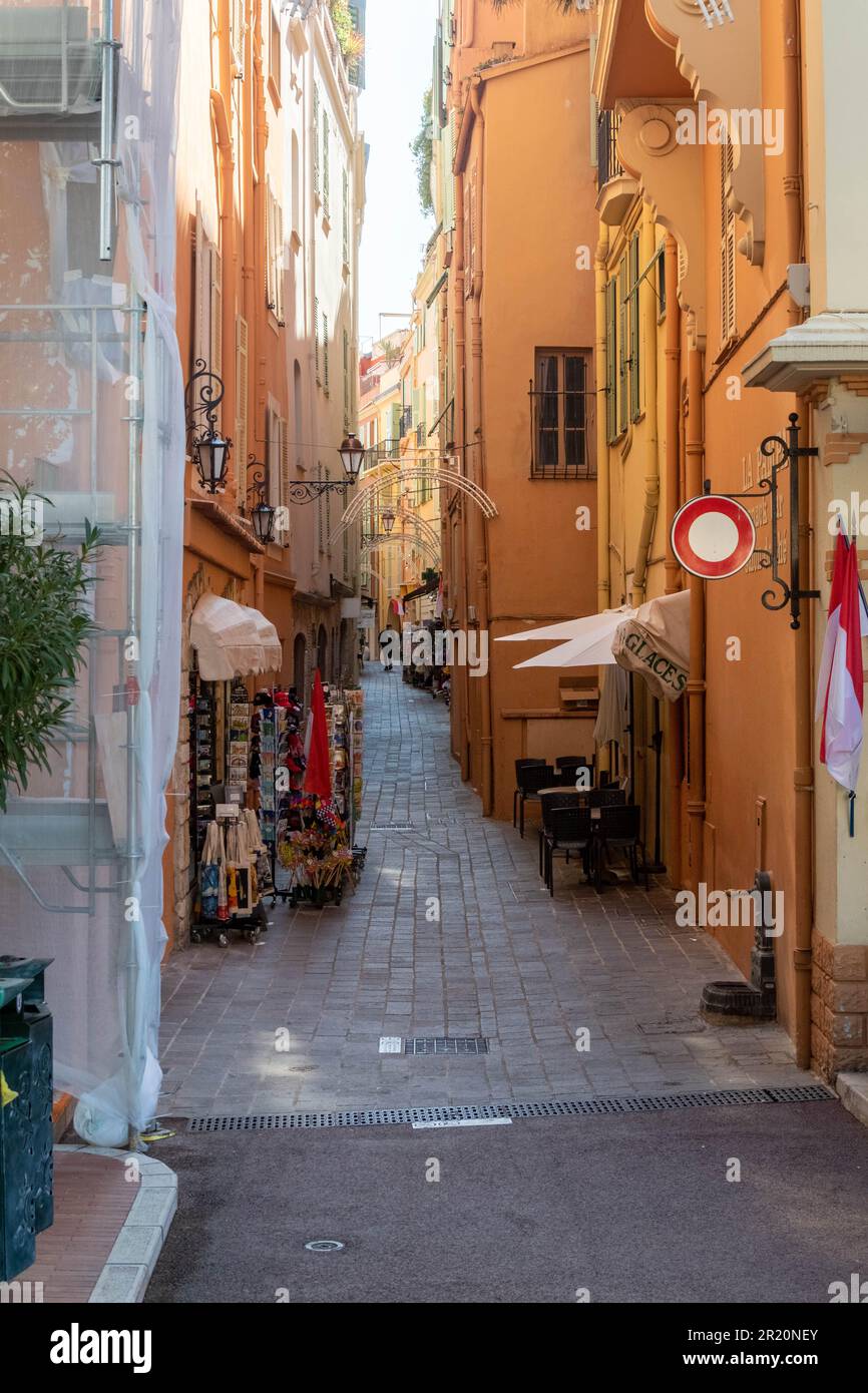 Monaco-Ville, Monaco, April 20th 2023:- A view of the narrow streets in ...