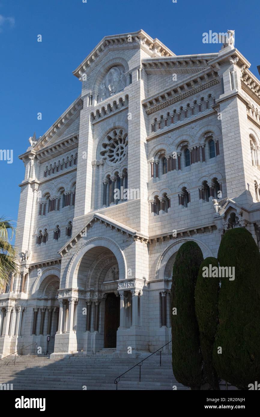 Monaco-Ville, Monaco, April 20th 2023:- A view of the Cathedral of Our ...