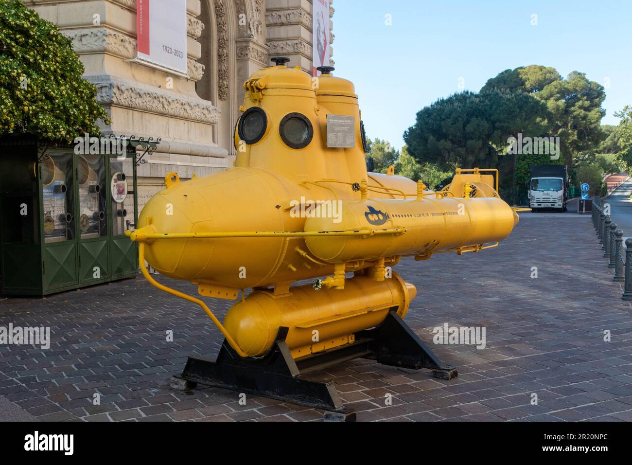 Monaco-Ville, Monaco, April 20th 2023:- A view of A yellow submarine in ...