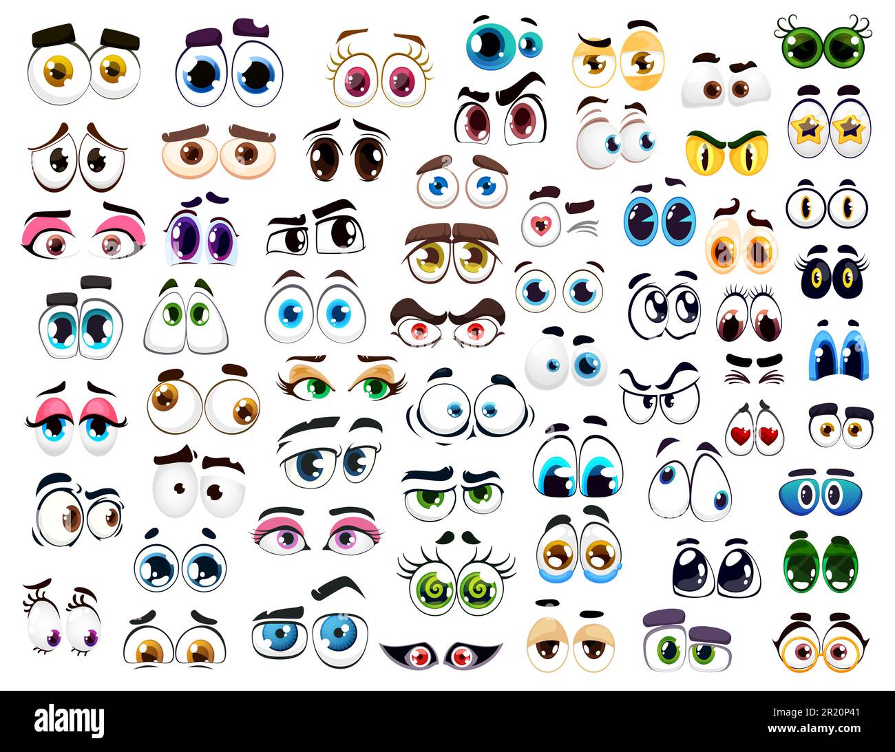 Cartoon comic eyes or happy funny face look characters, vector cute ...