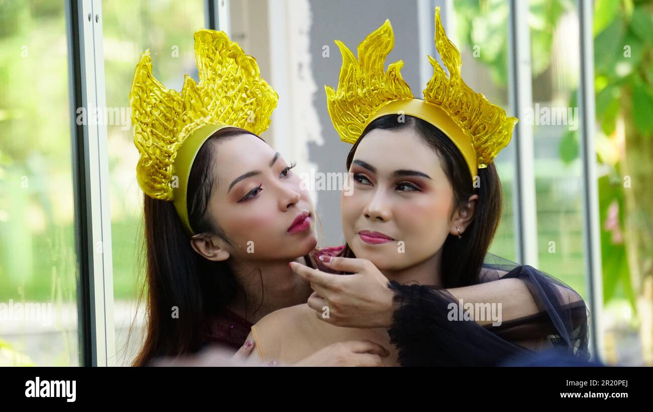 Indonesian model with batik clothes Stock Photo - Alamy