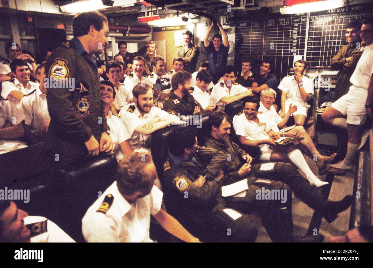 Sea King helicopter crew Operation Room on the HMS Invincible, 1984 ...