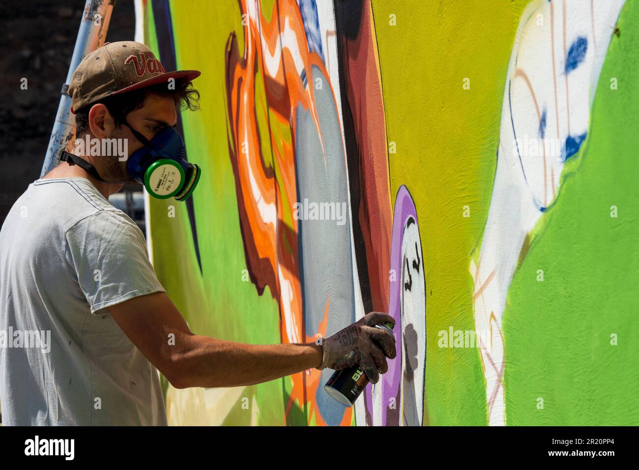 Graffiti Street artist Yeko into action in Spain Stock Photo - Alamy