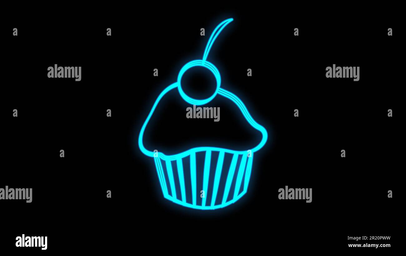 Sweet cupcake. Neon bright sign, light banner. Logo confectionary ...