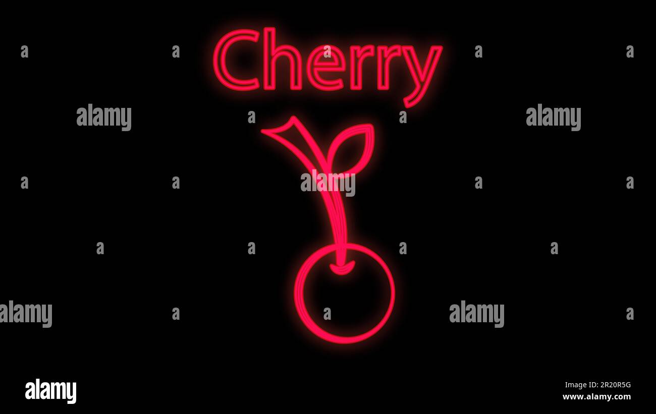 cherry on a black background, red berry, vector illustration, neon ...