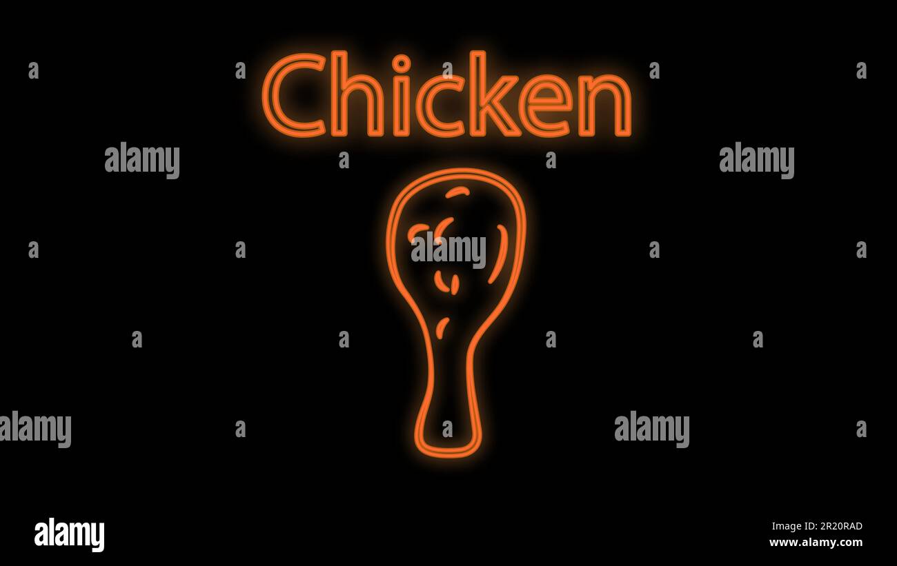 Fried chicken leg neon light icon. Glowing sign with alphabet, numbers ...