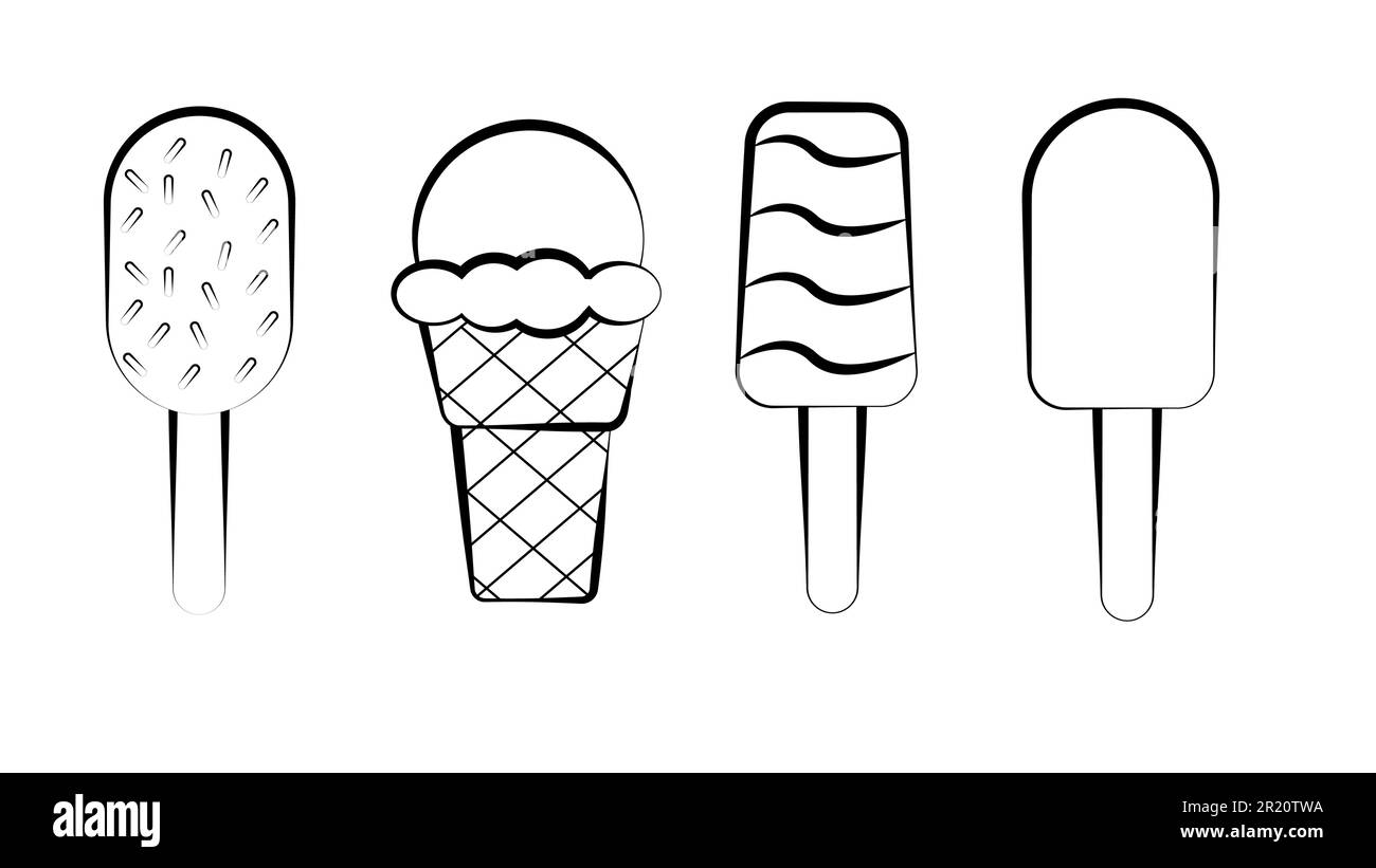 Ice cream set of three pieces in engraved hand drawn style. Vector ...