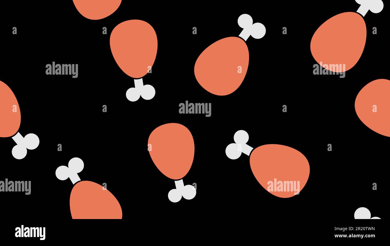 Fried crispy chicken legs seamless pattern on red background. Cartoon ...