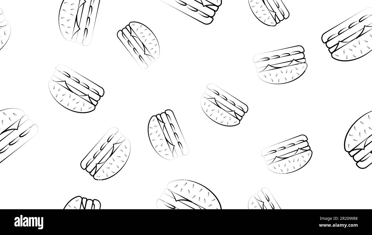 pattern of black and white burgers on a white background, vector ...