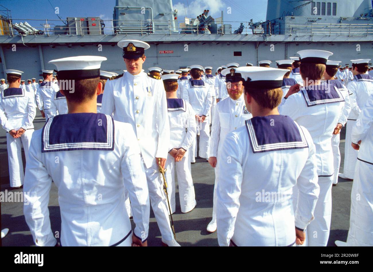 Uniformed Divisions of sailors on the HMS Invincible, 1984 Stock Photo ...
