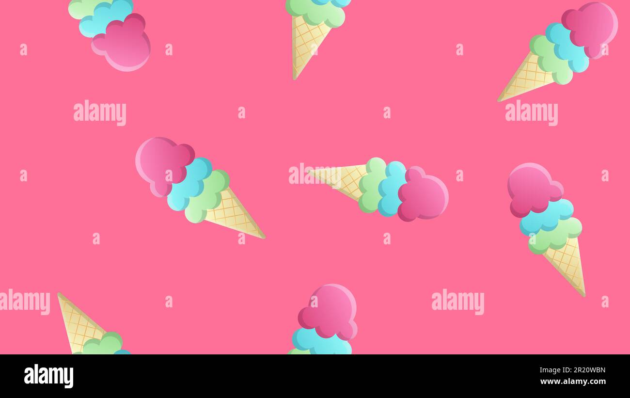 Ice Cream Cone Seamless Pattern Background Realistic Bright And